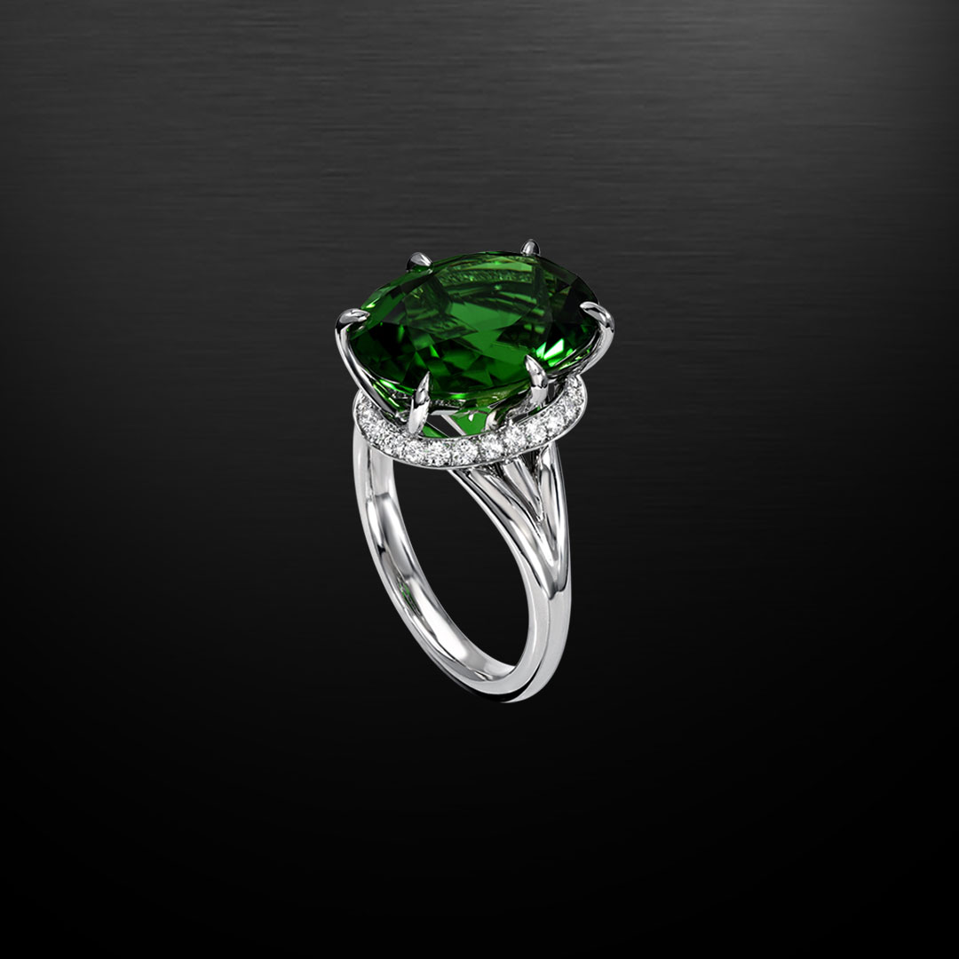 Chrome Tourmaline Diamond Platinum Ring 7.70 Carat - Merkaba Jewelry